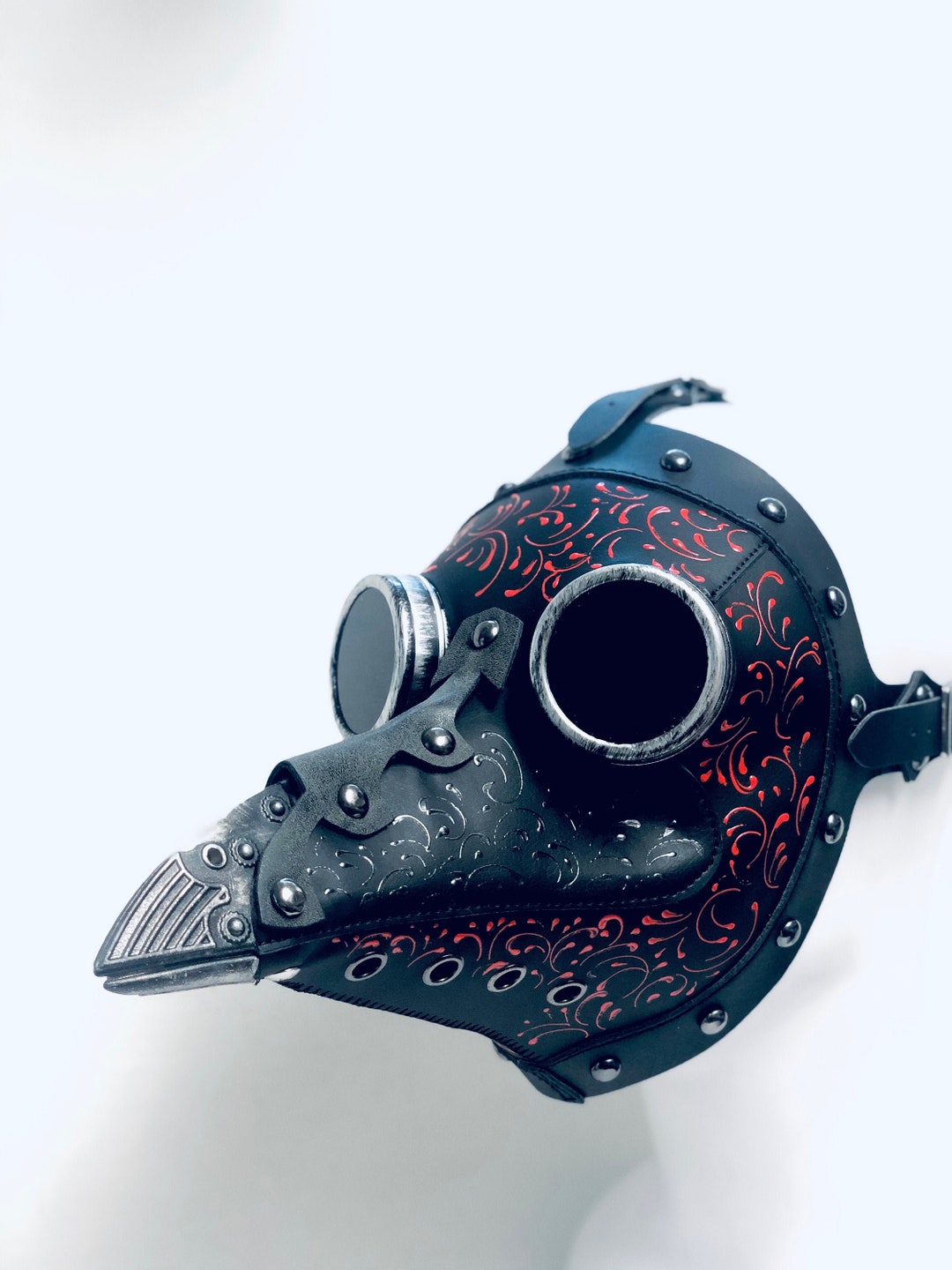Black Red Plague Doctor Mask PU Leather Plague Mask Bird Mask ...