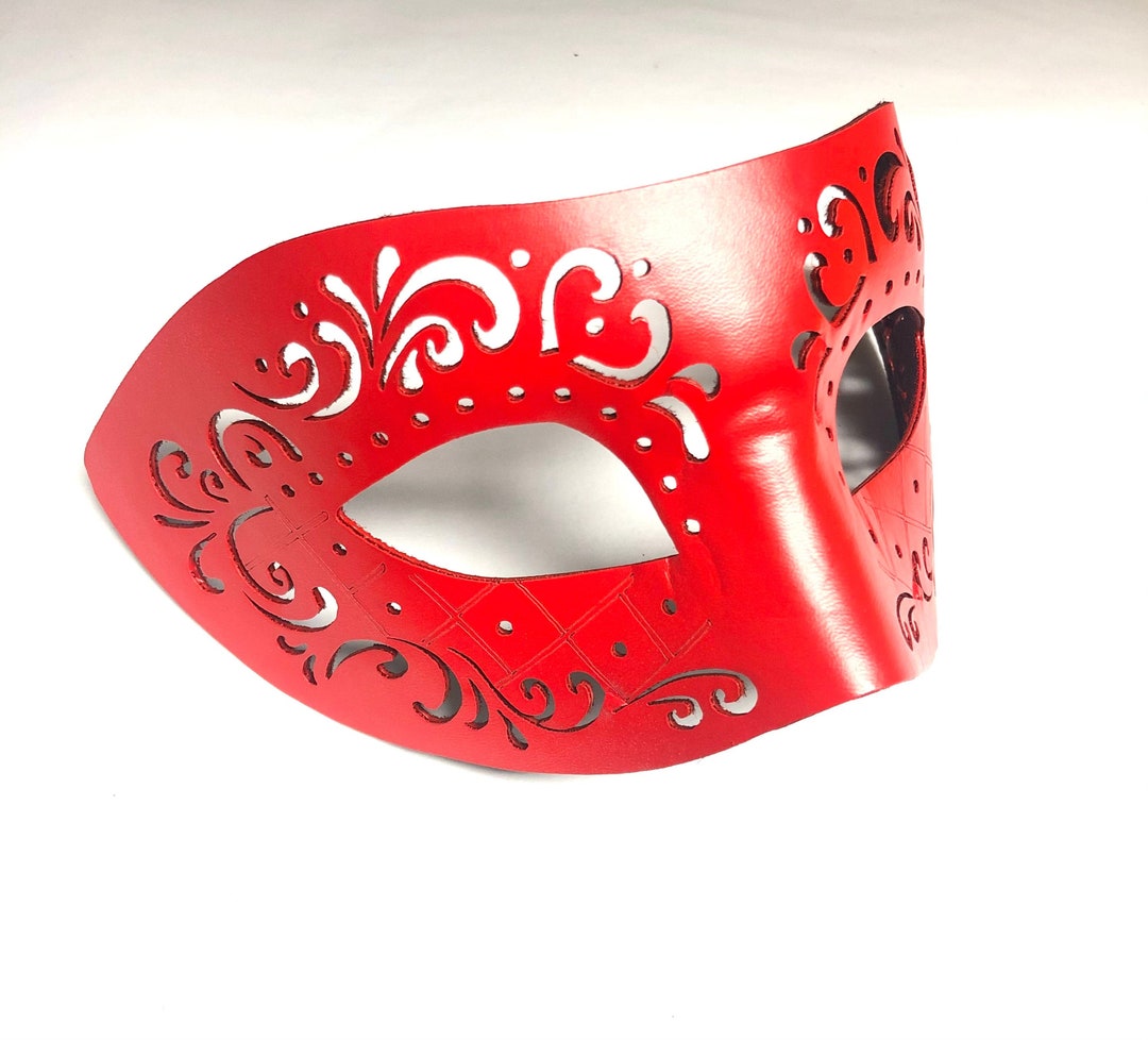 Red Masquerade Mask for Eye Glasses, Leather Masquerade Masks, Eye ...