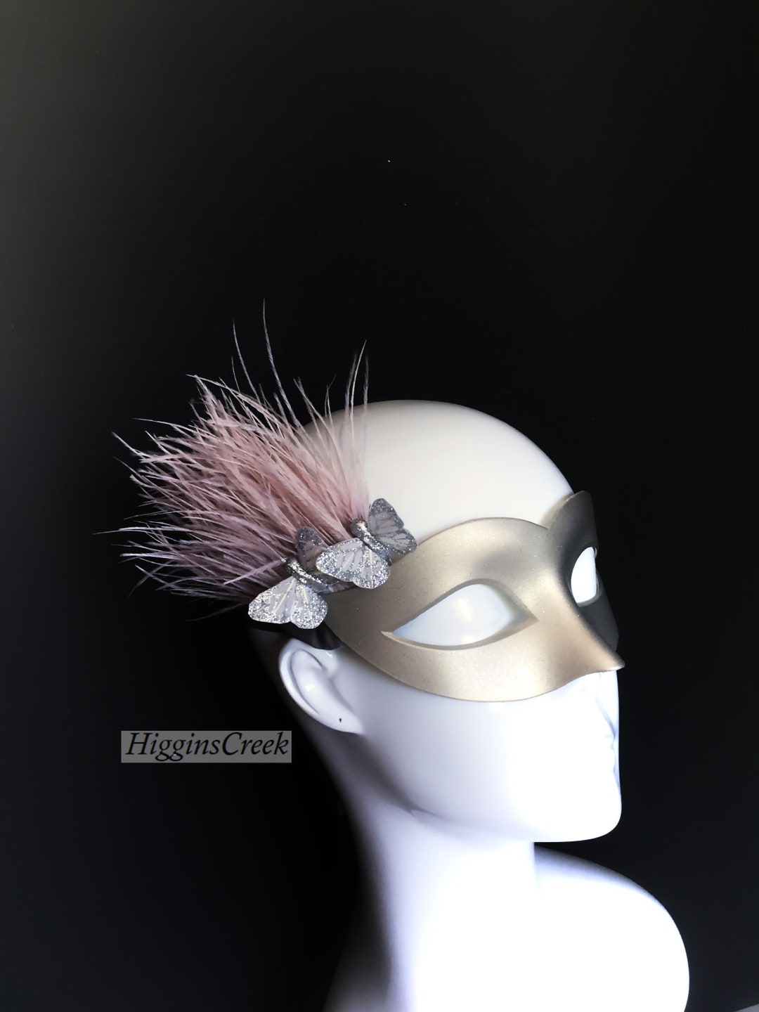 Pink Gold Masquerade Mask Women Blush Pink Feather Masquerade Mask ...