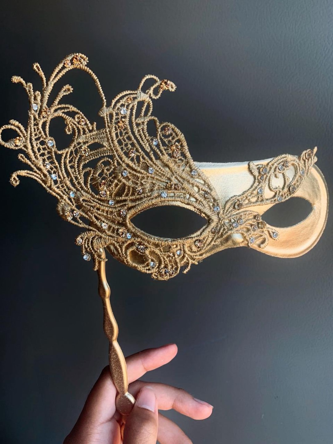 Luxury Gold Masquerade Mask Women Holding Stick Mask, Womens Masquerade ...