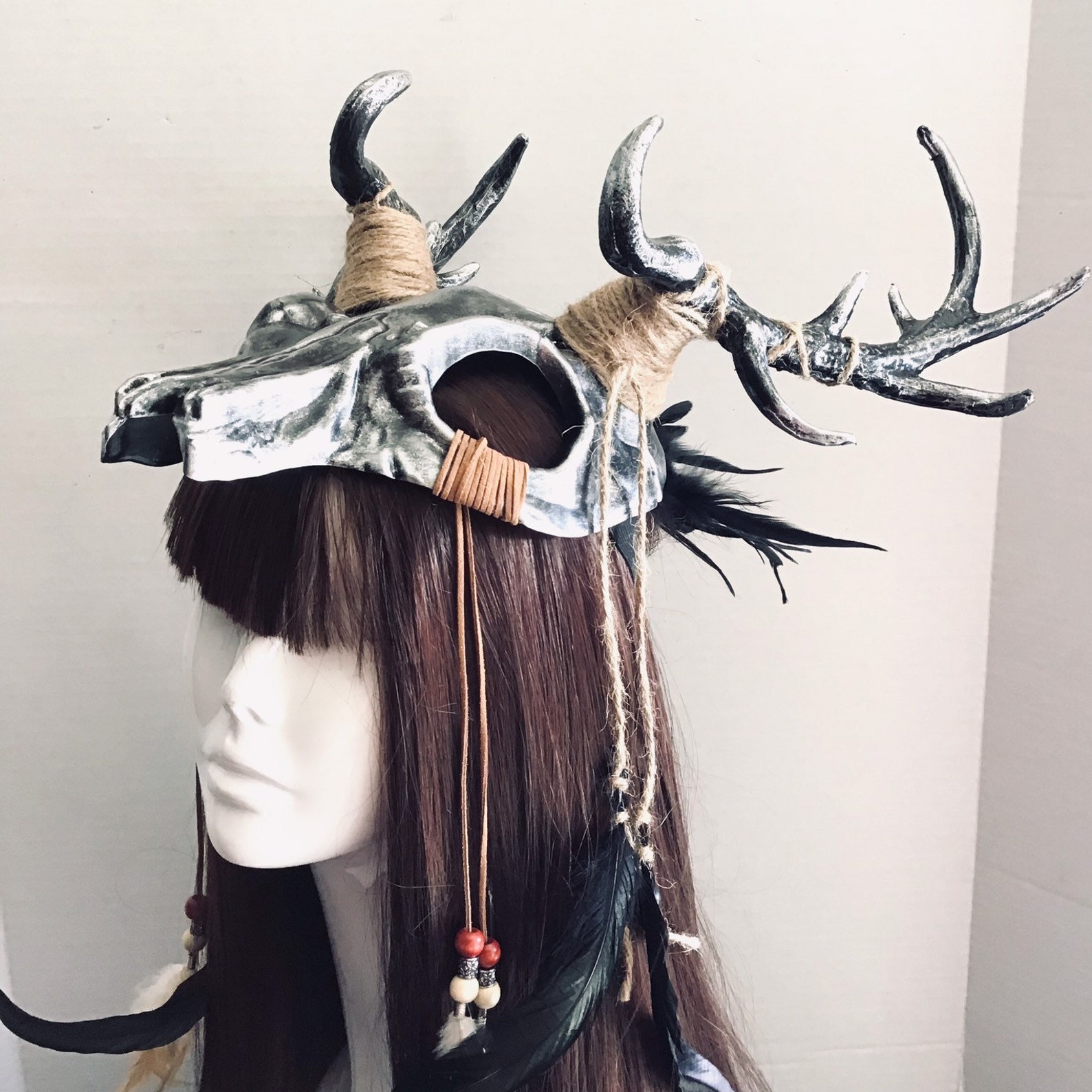 Womens Pagan Animal Skull Headdress Mens Warlock Headpiece Deer Antler ...