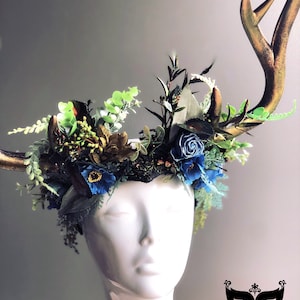 Nature Headpiece With Horns, Deer Antler Headdress, Pagan Samhain ...
