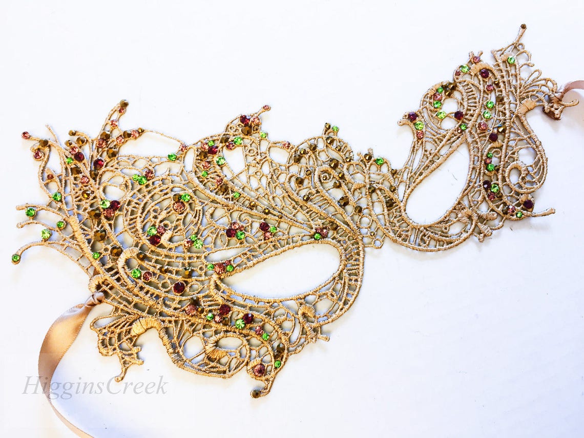 Multi Color Jeweled Masquerade Mask Gold Mask With - Etsy
