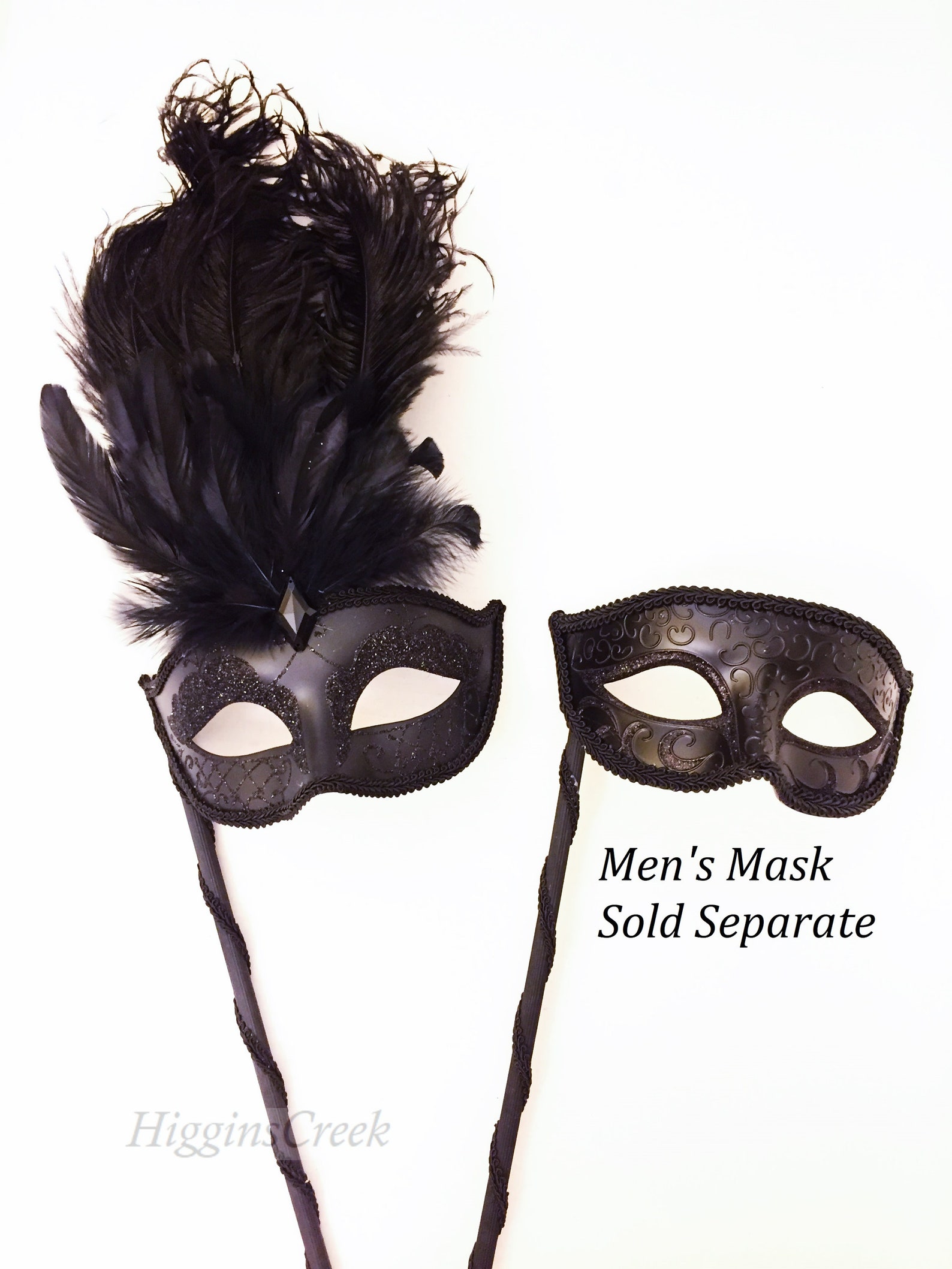 Women Masquerade Mask, Gold Feather Mask on Stick, Feather Masquerade ...