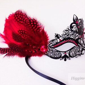 Womens Red Masquerade Mask, Red Feathers Masquerade Ball Mask, Red ...