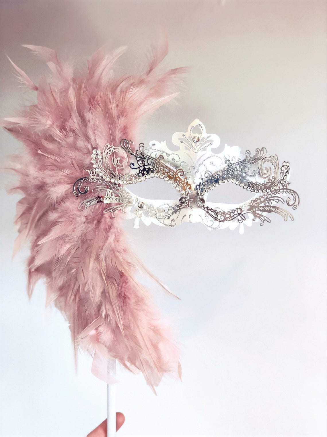 Blush Pink Masquerade Mask With Stick Masquerade Masks Blush - Etsy