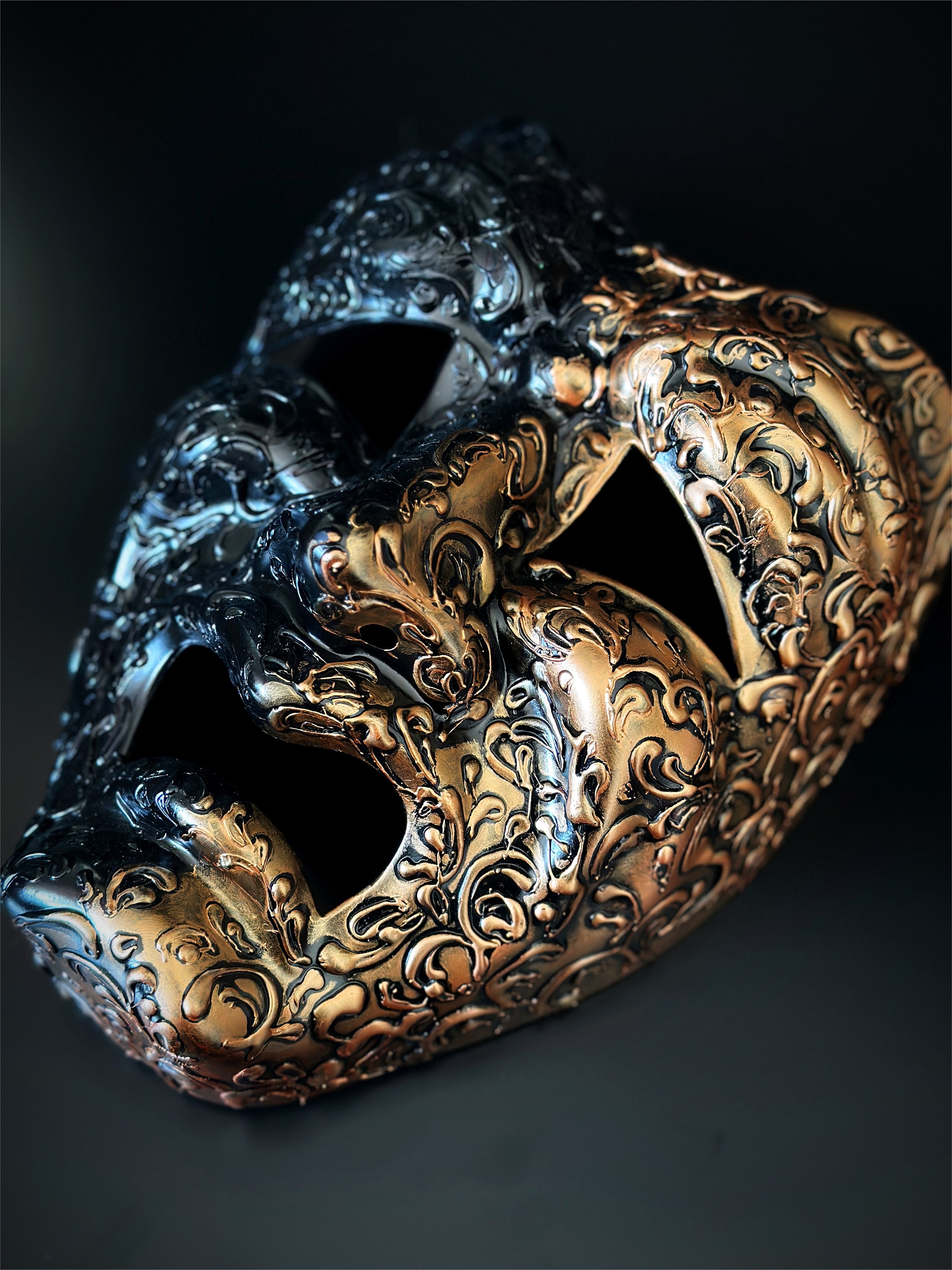 Black/gold Comedy & Tragedy Full Face Masquerade Mask - Etsy