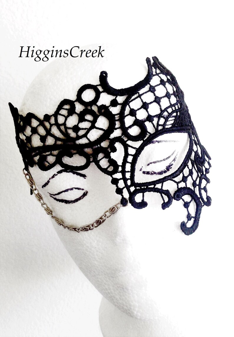 Half Face Masquerade Mask With Chains and Embroidery Lace - Etsy
