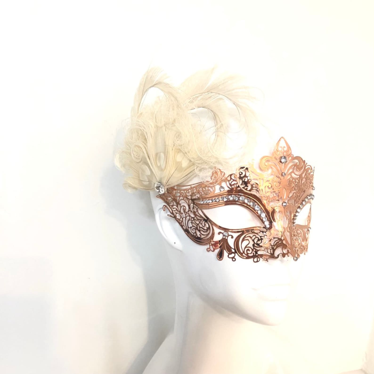 Rose Gold masquerade mask feathers masquerade mask for women | Etsy