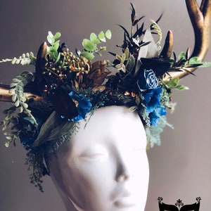 Nature Headpiece With Horns, Deer Antler Headdress, Pagan Samhain ...