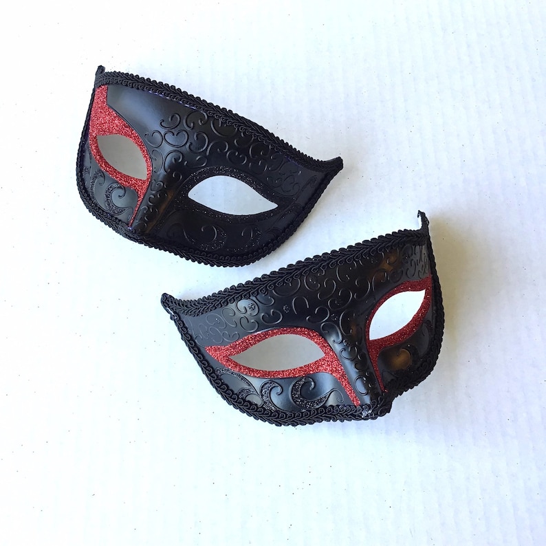 Black Mens Masquerade Masks With Red Glitter, Red Glitter Mask, Mens ...