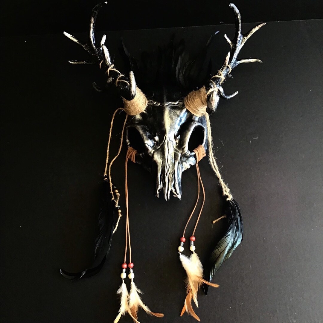 Shaman Animal Skull Mask, Ram Horn Reindeer Headpiece, Mid Western ...