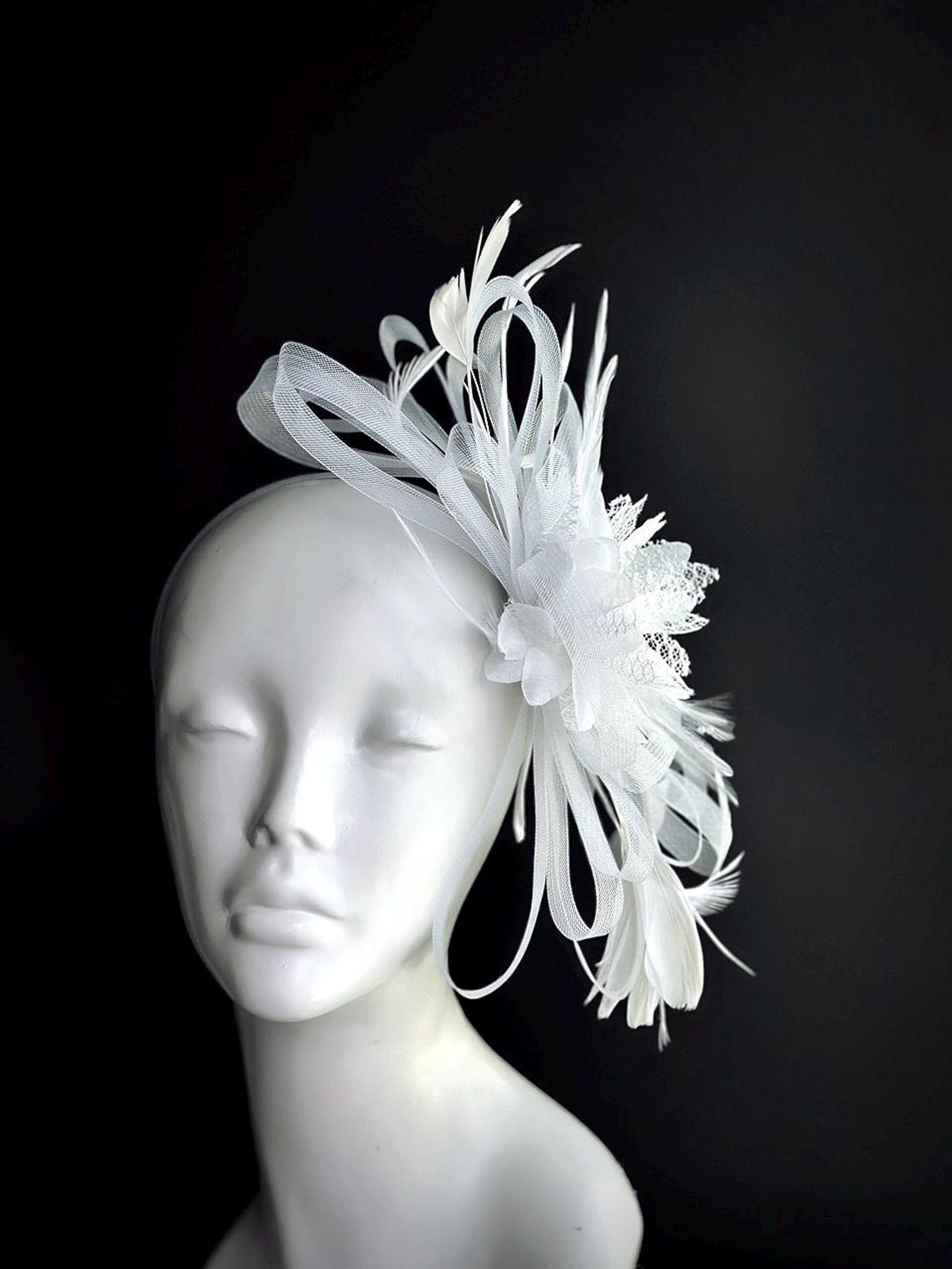 Bridal Hairpiece Fascinator Hat White Feather Headpiece Womens Hat ...