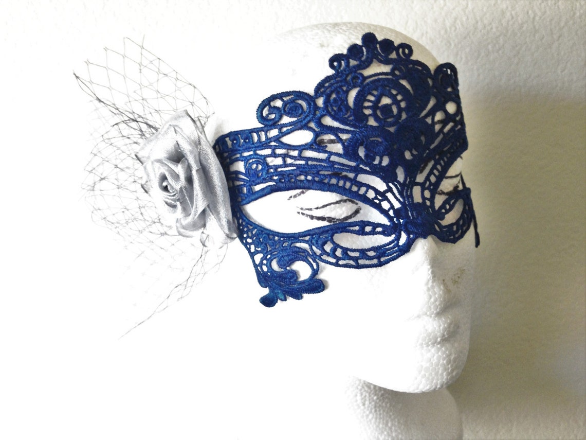 Navy Blue Masquerade Mask Women Blue Lace Mask Mardi Gras | Etsy
