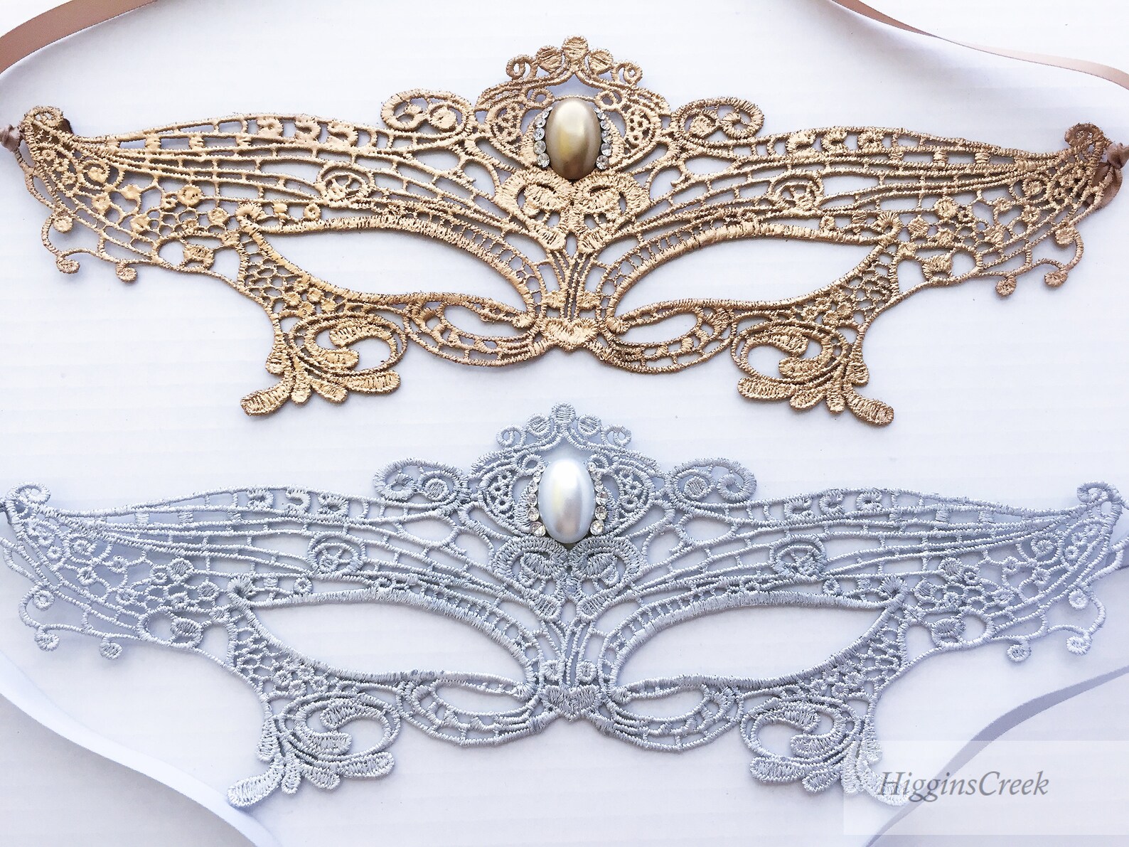 PEARL Lace Mask Gold Silver Lace Masquerade Mask Womens - Etsy