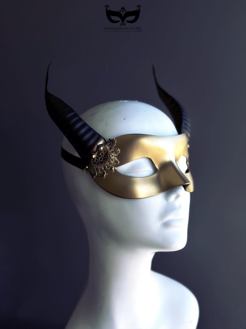 Mens Gold Devil Horn Masquerade Mask for Halloween Cosplay, Mens Demon ...
