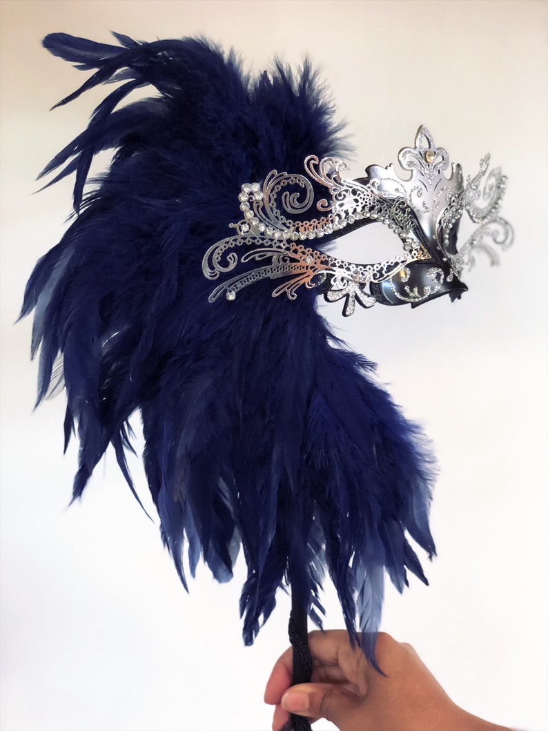 Navy Blue Luxury Feather Masquerade Mask by Higginscreek - Etsy