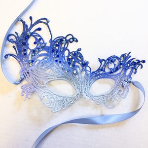 Blue Masquerade Mask With Blue Sapphire Rhinestones, Blue Lace Mask for ...