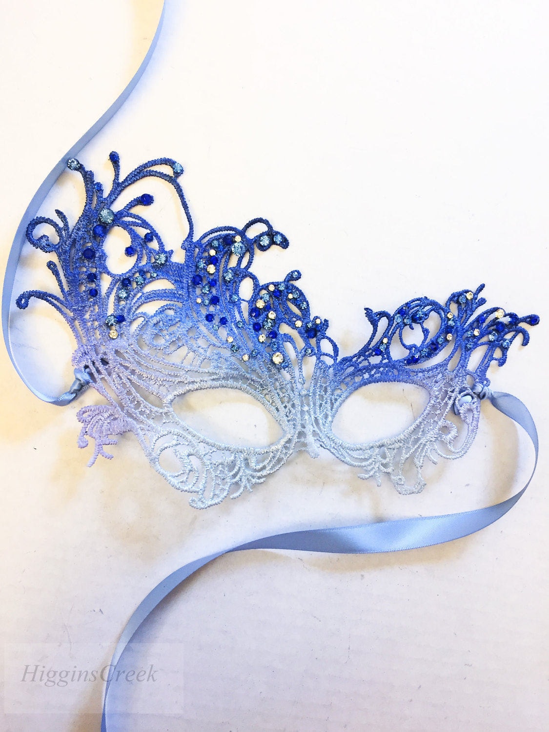 Blue Masquerade mask with blue sapphire rhinestones Blue Lace | Etsy