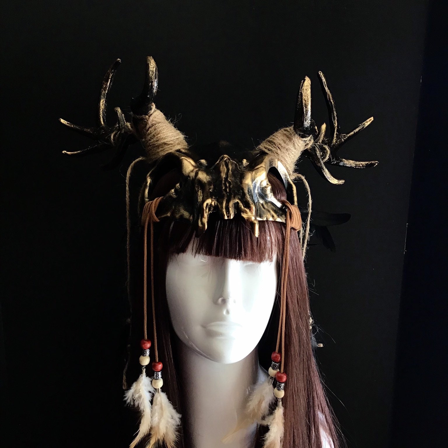 Deer Skull Masquerade Mask Gold/black, Viking Skull Headpiece, Skull ...