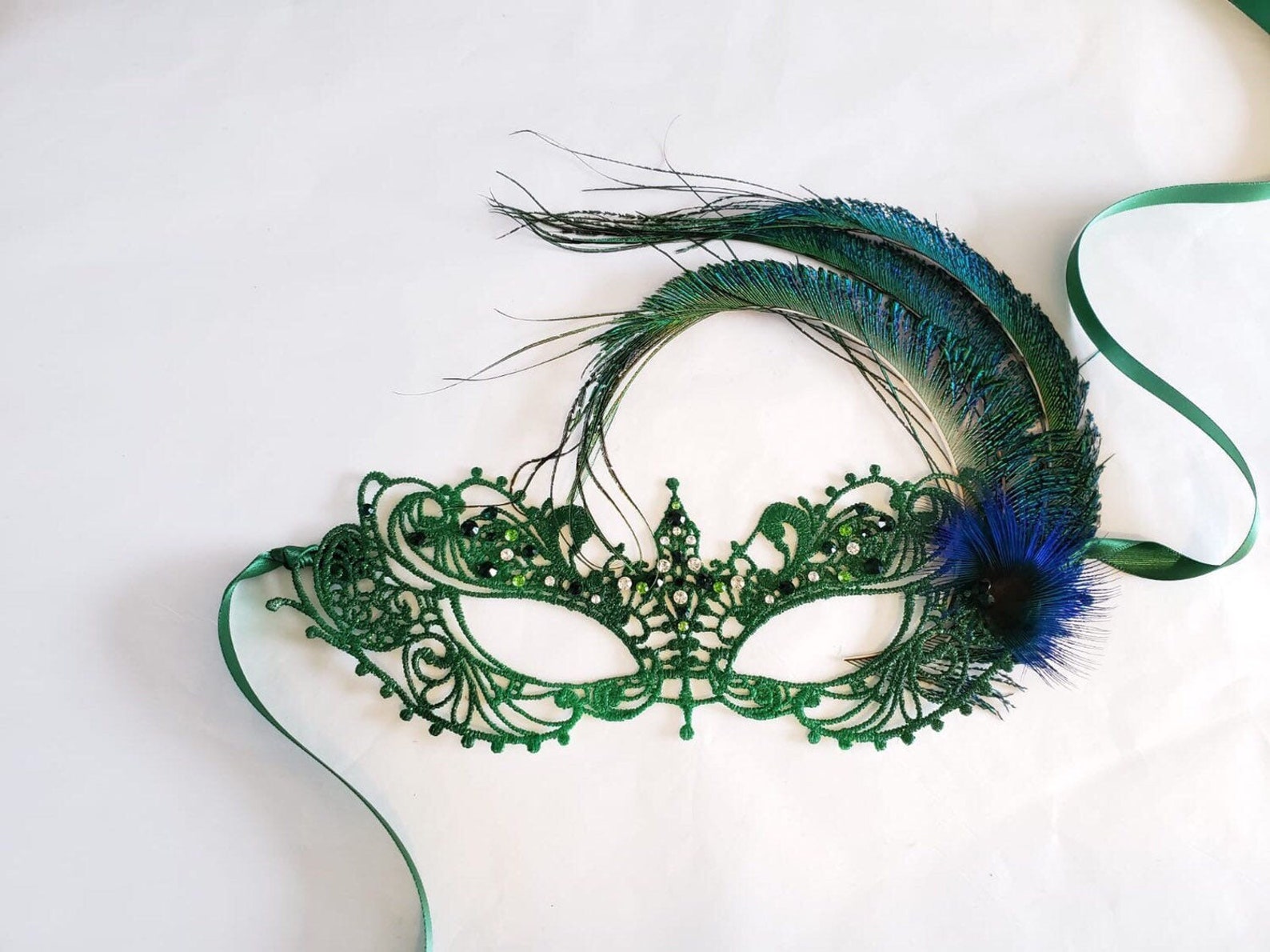 Emerald Green Feather Mask Women Green Masquerade Mask Woman - Etsy