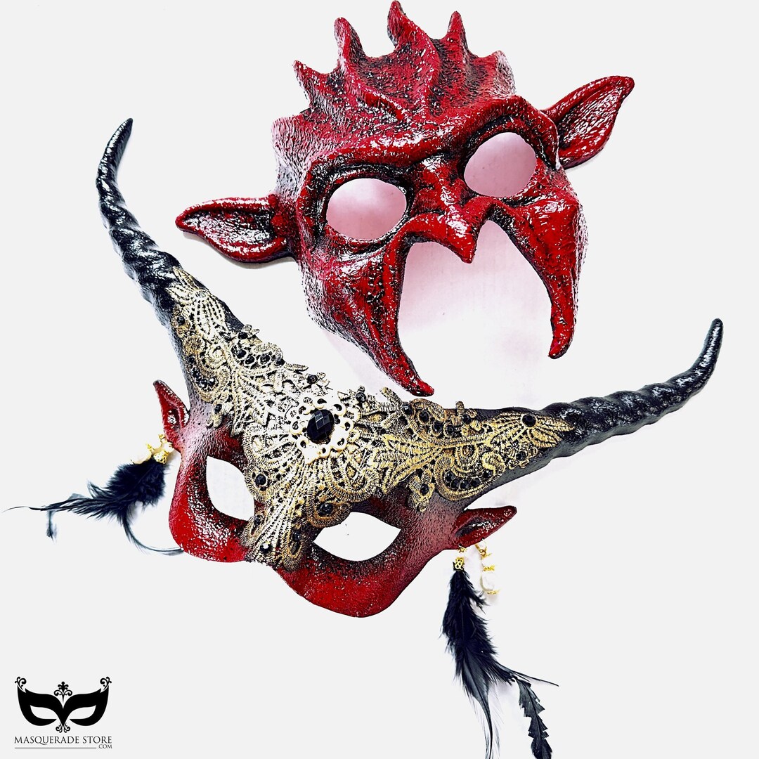 Bloody Masquerade Masks Couples Animal Masks Red Women Horn Mask ...