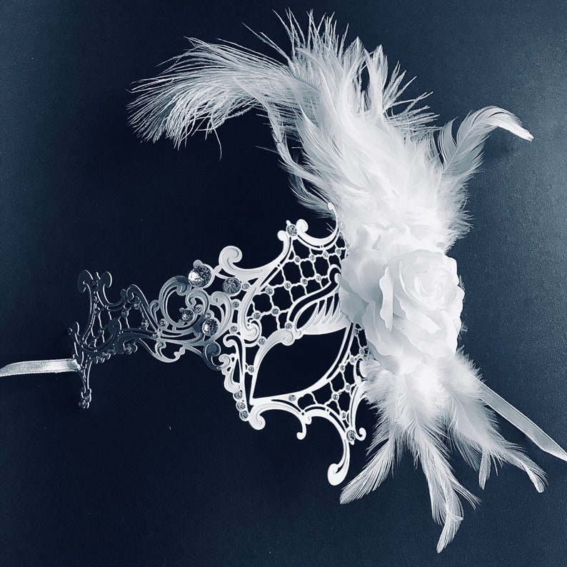 White Masquerade Mask Feather Women Mask White Wedding | Etsy