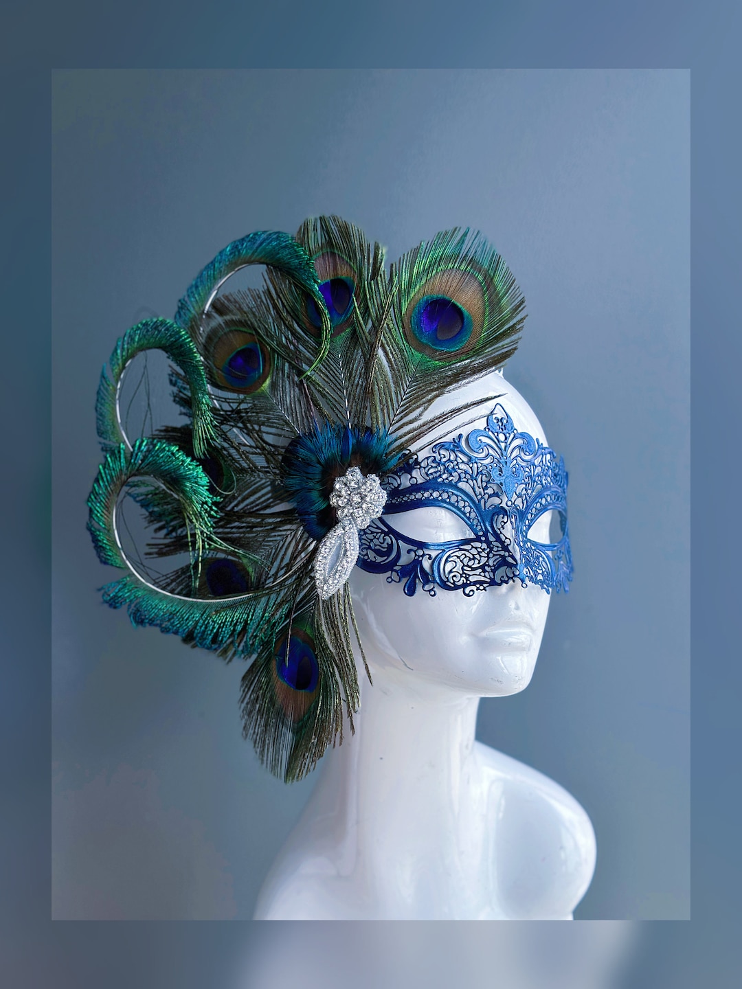 Navy Masquerade Mask Women Peacock Feather Masquerade Mask, Venetian ...