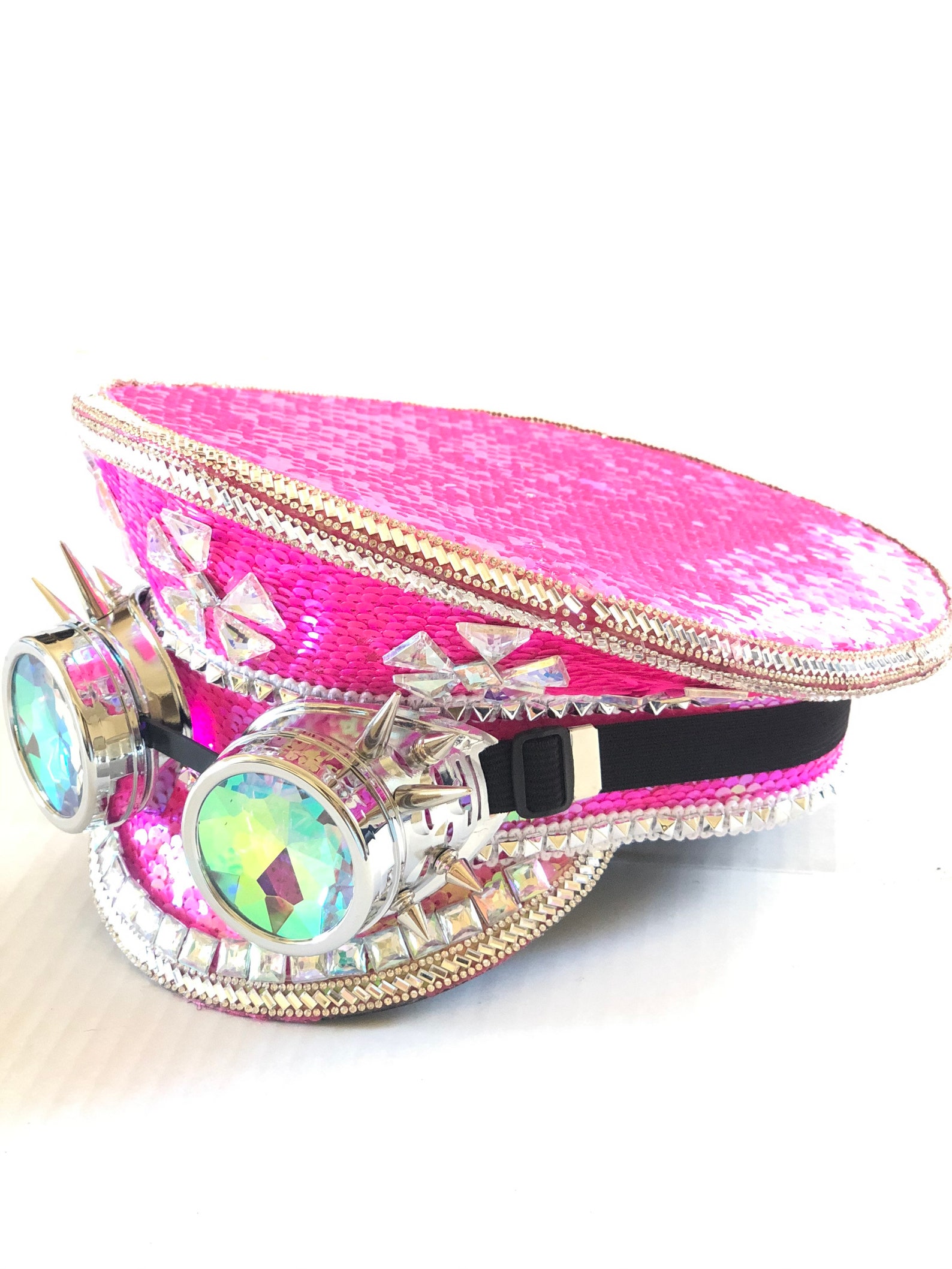 Hot Pink Captain Hat Woman Pink Sequin Rave Hat Pink - Etsy UK