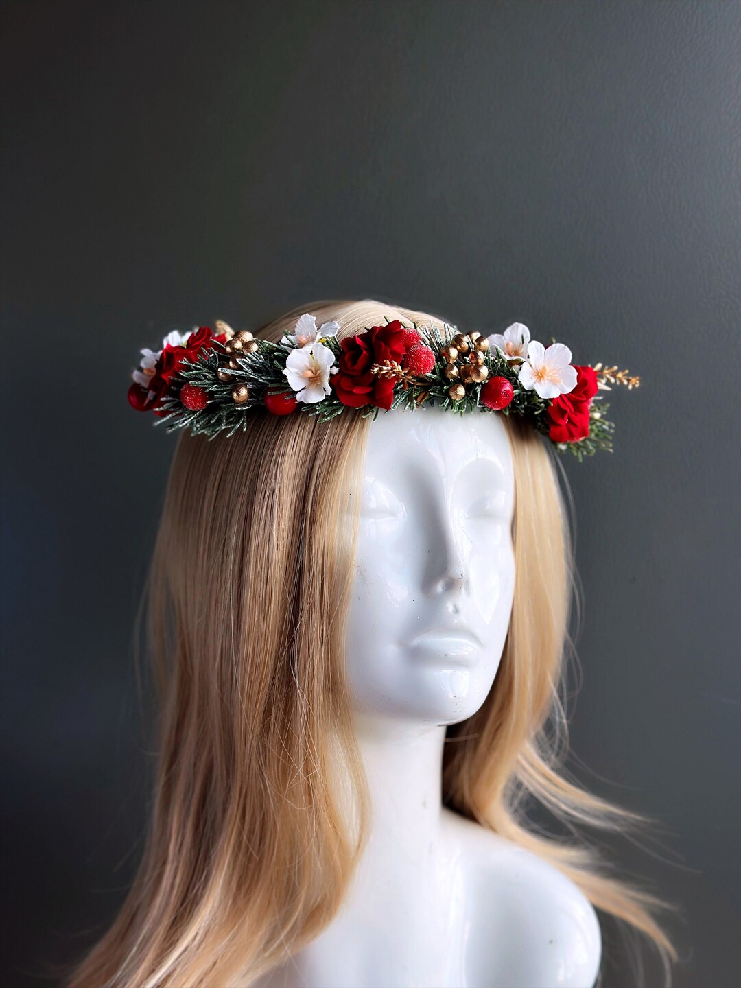 Flower Crown, Bridal Flower Crown, Flower Headband, Red Flower Crown ...