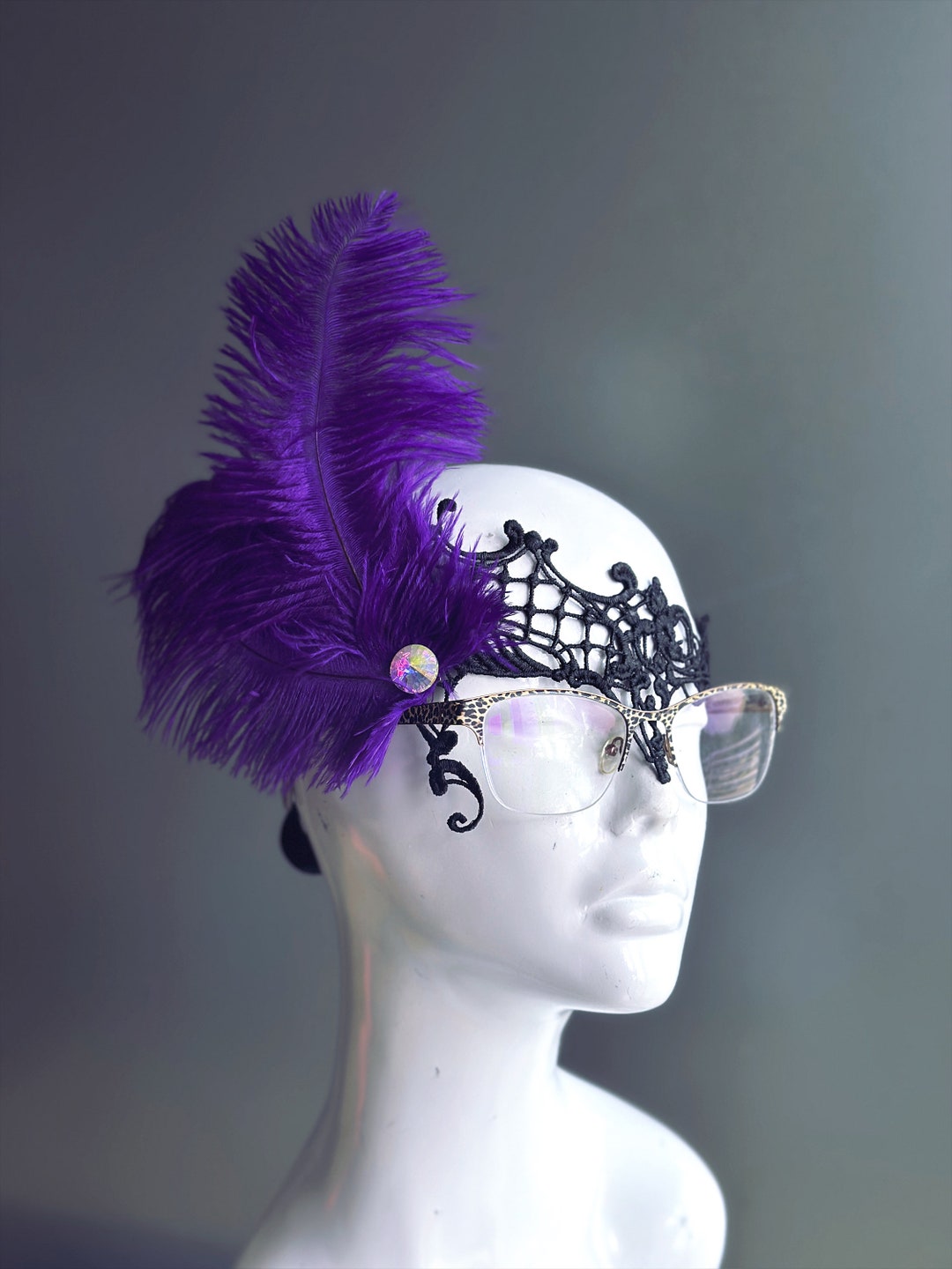 Purple Masquerade Mask for Eyeglasses - Purple Feather Mask - Eye Glass ...