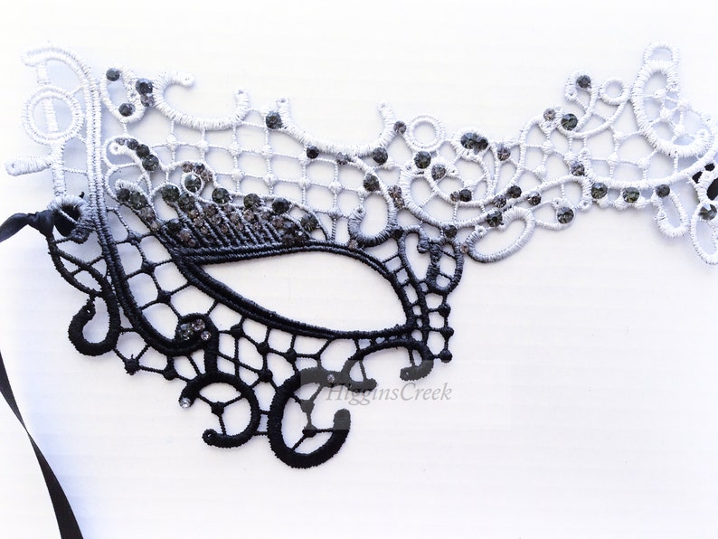 Half Face Masquerade Mask Woman Silver Ombre Lace With Black | Etsy