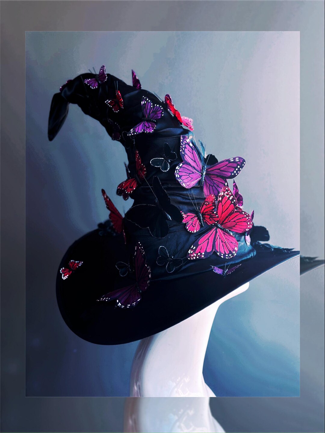 Butterfly Witch Hat – Halloween Black Hat With Purple Red & Black ...