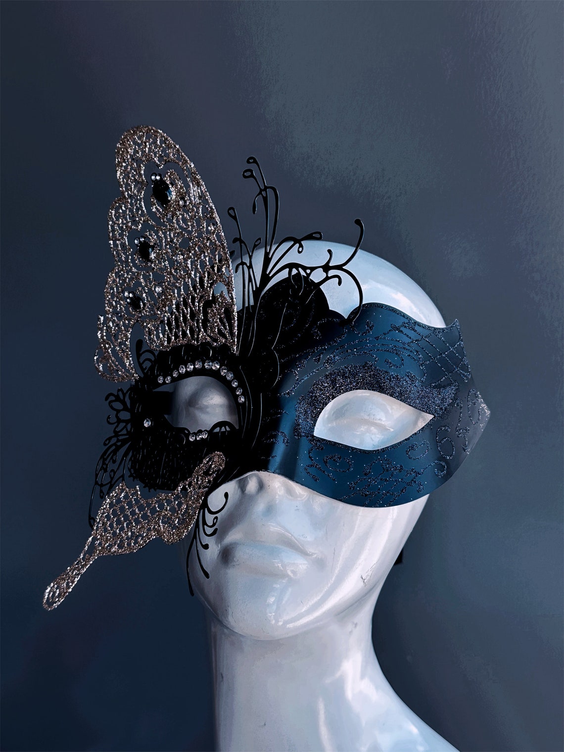 Black Silver Butterfly Masquerade Ball Party Mask With Glitters - Etsy