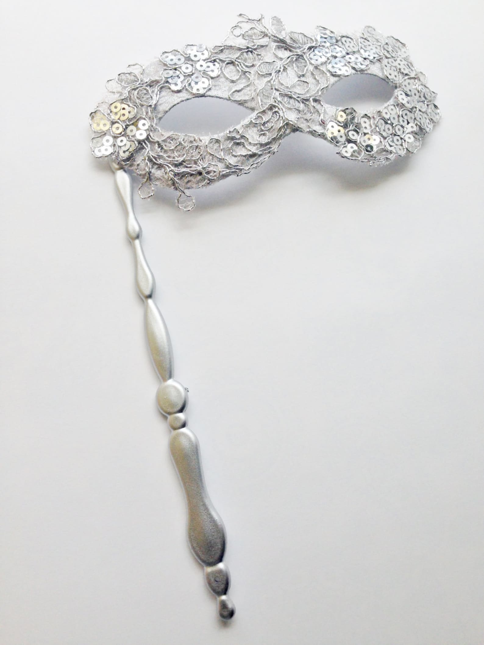 Silver Masquerade Mask on Stick Womens Hand Held Mask - Etsy
