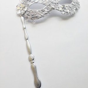 Silver Masquerade Mask on Stick, Womens Hand Held Mask, Masquerade ...