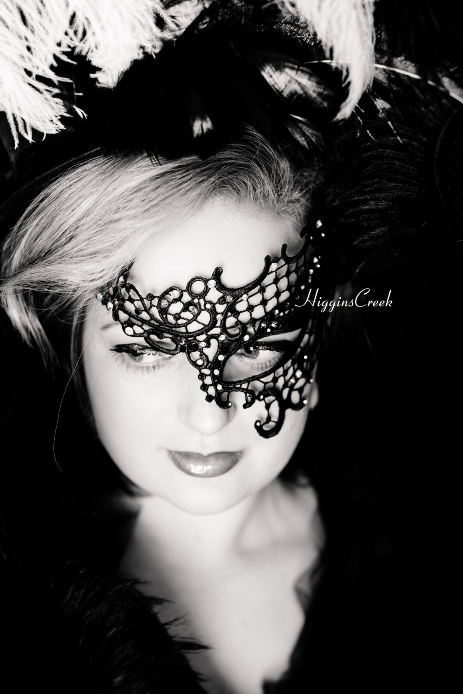 Half Face Masquerade Mask Woman Silver Ombre Lace With Black | Etsy