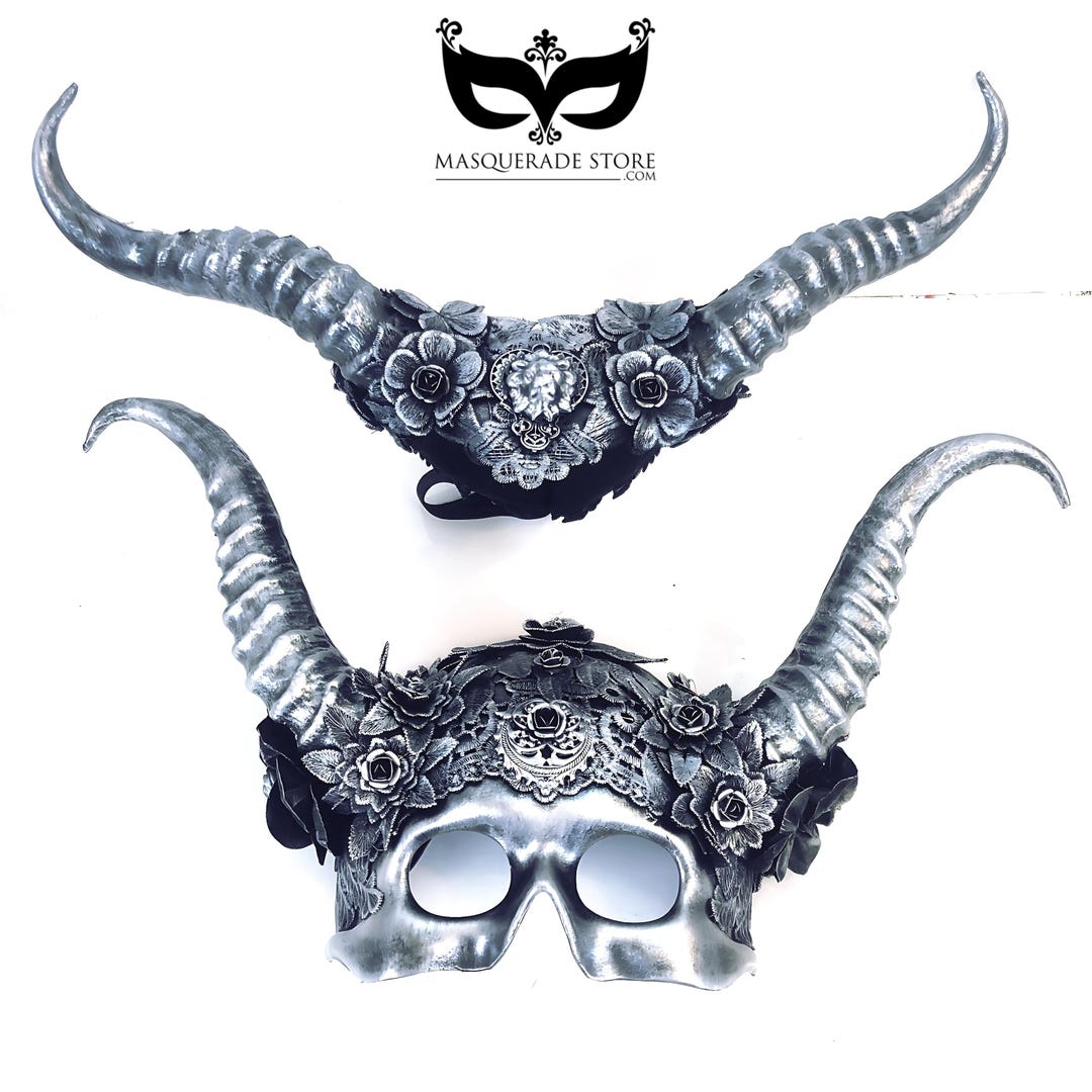 Gothic Horn Couples Masquerade Mask & Headdress in Metallic Silver - Etsy
