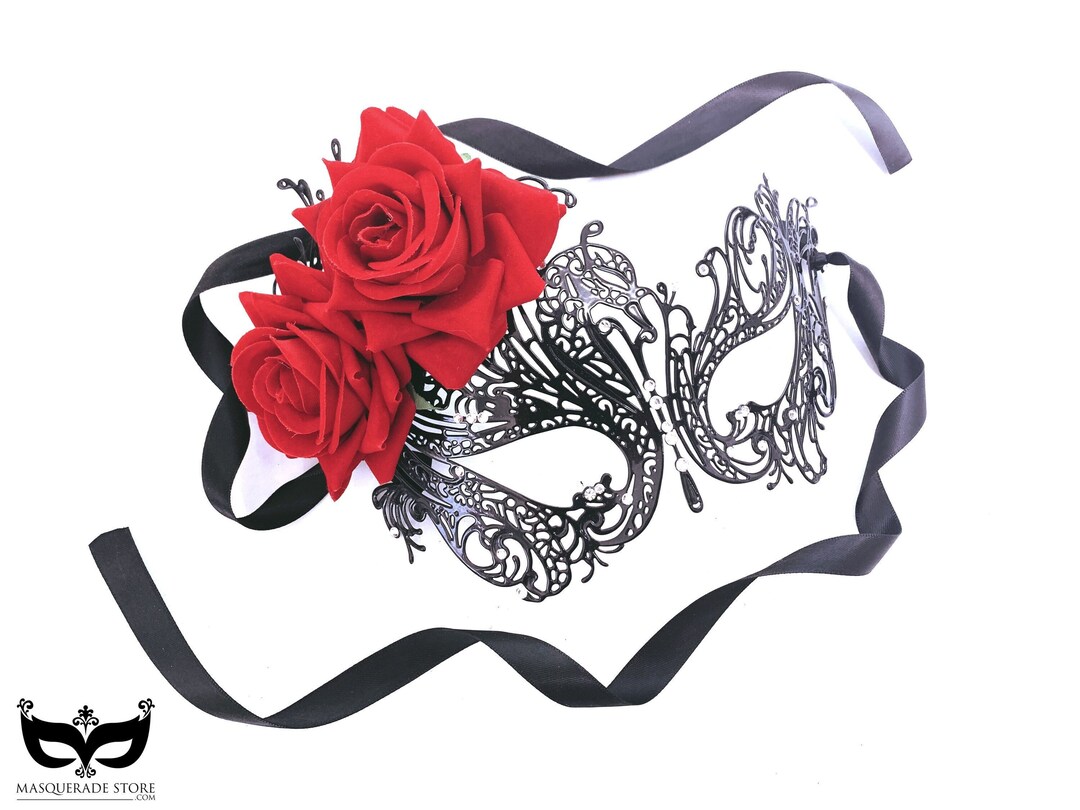 Elegant Red Rose Masquerade Mask, Womens Masquerade Mask, Flower Mask ...