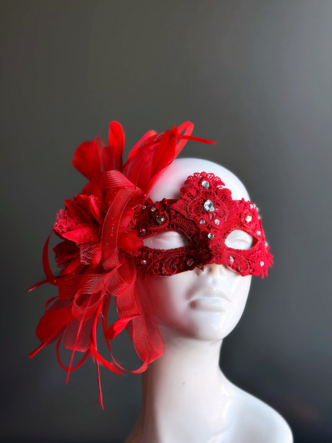 Elegant Feather Masquerade Mask Dark Red Women Mask Masquerade Ball ...