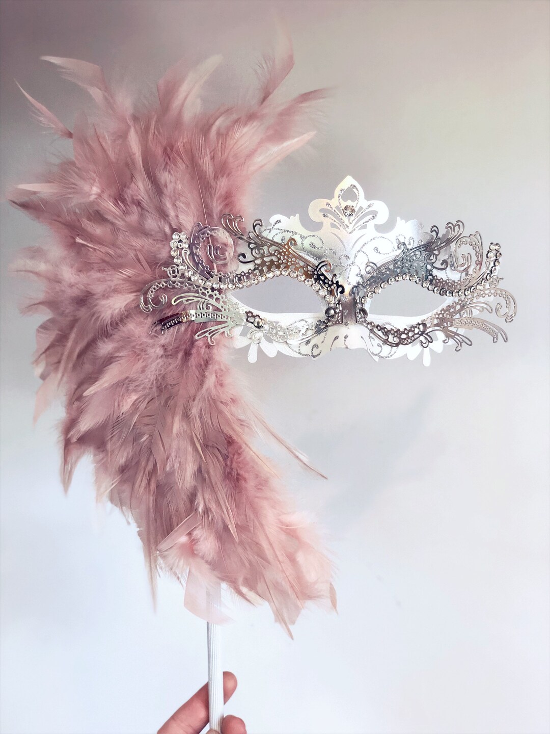 Blush Pink Masquerade Mask With Stick Masquerade Masks Blush Pink ...