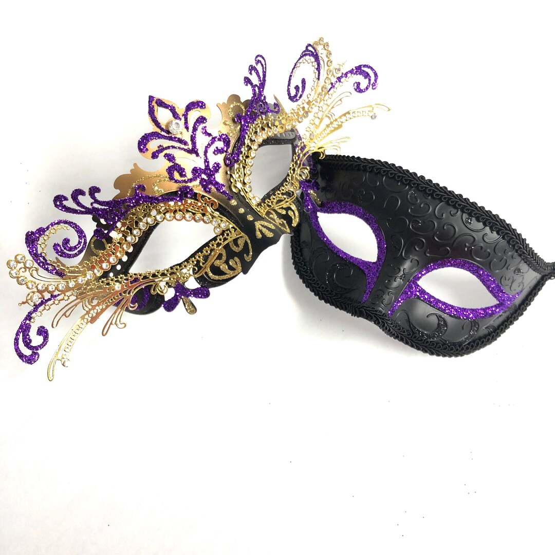 Purple Masquerade Masks Couples His and Hers Mask Pair Mardi Gras Masks ...