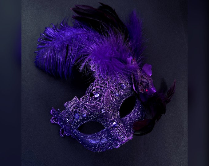 Purple Gold Masquerade Mask for Women Sparkling Colors Glitter Venetian ...
