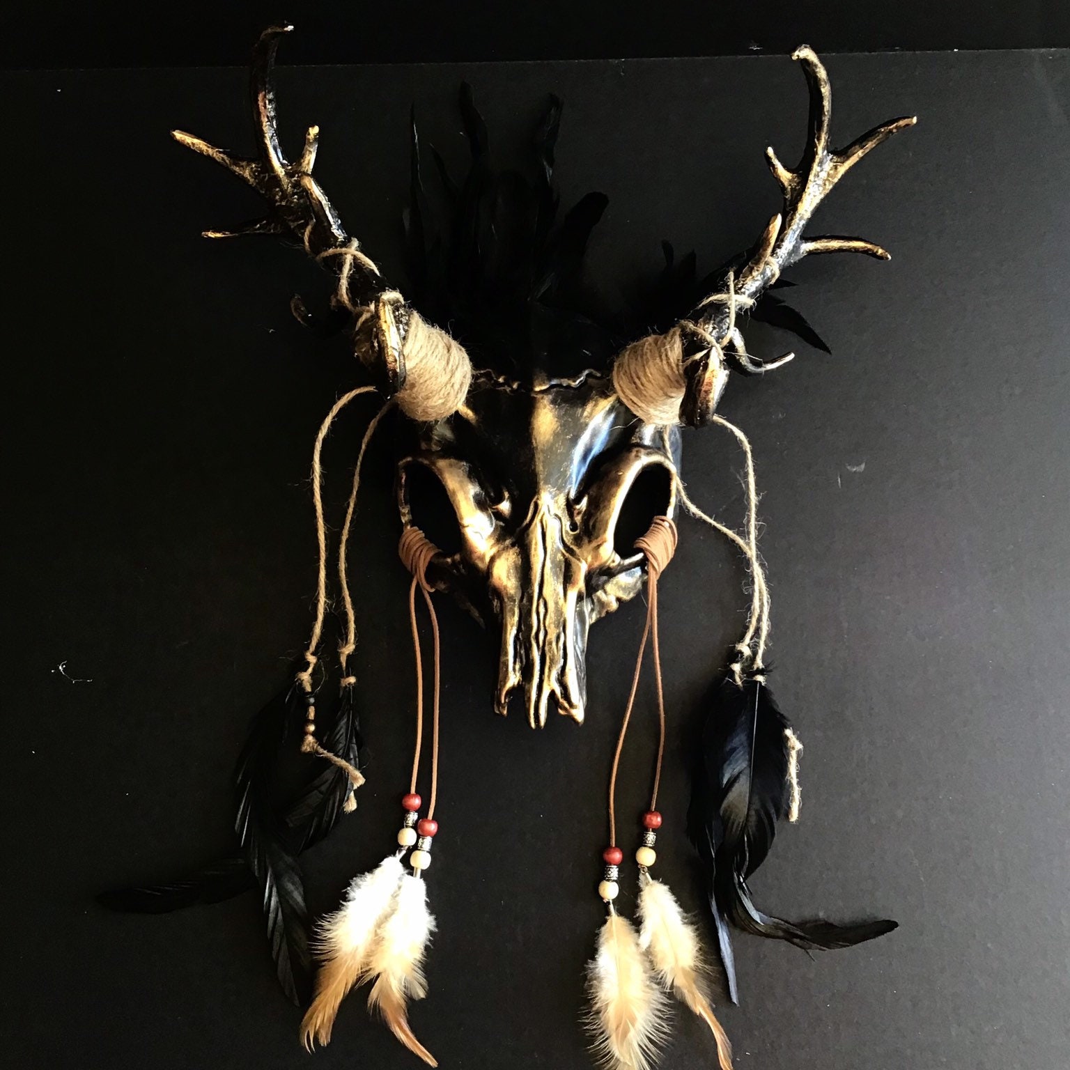 Deer Skull Masquerade Mask Gold/black, Viking Skull Headpiece, Skull ...