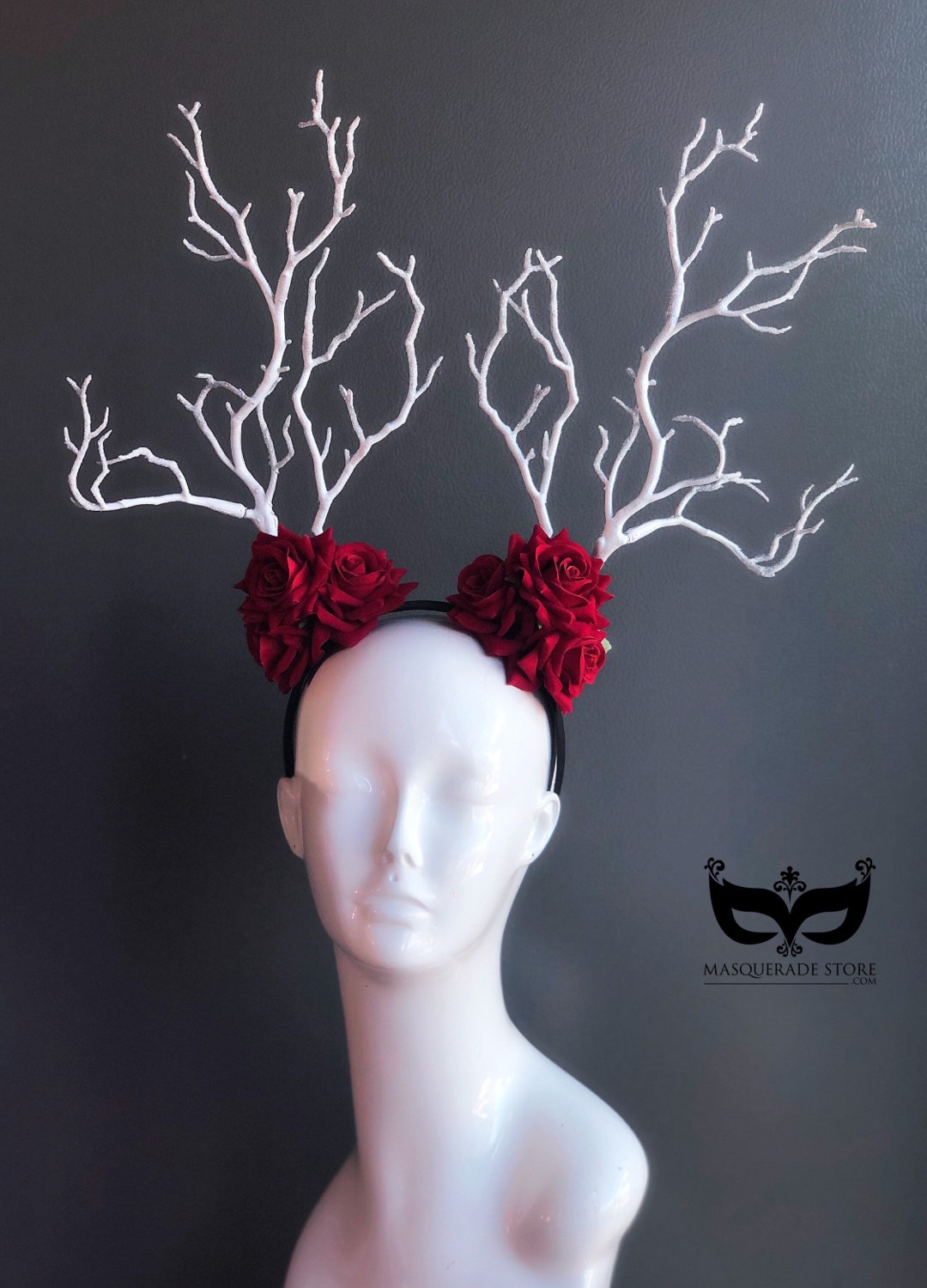 Floral Deer Antler Headpiece, Rose Headband, Forest Animal Costume ...