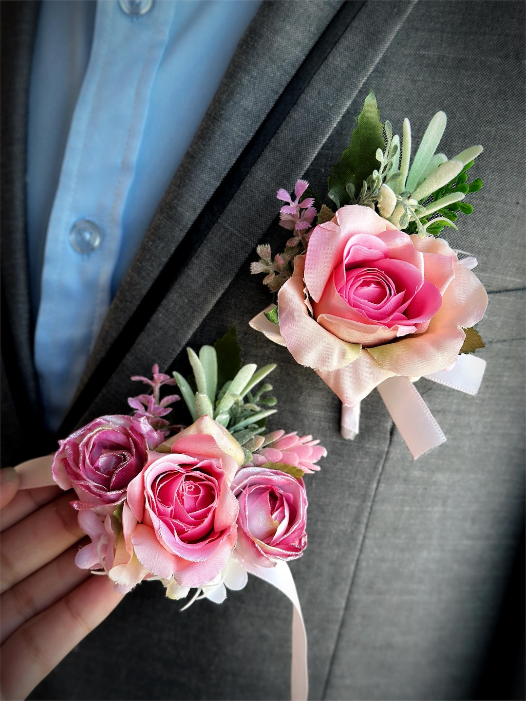 Floral Pink Rose Corsage and Boutonniere for Prom Homecoming - Etsy