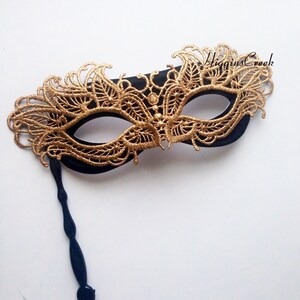 Gold Womens Handheld Masquerade Mask, Mask on Stick, Elegant Stick ...