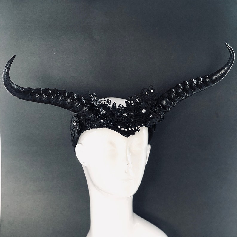 Women's Horned Headpiece Mythical Creature Horns Black | Etsy