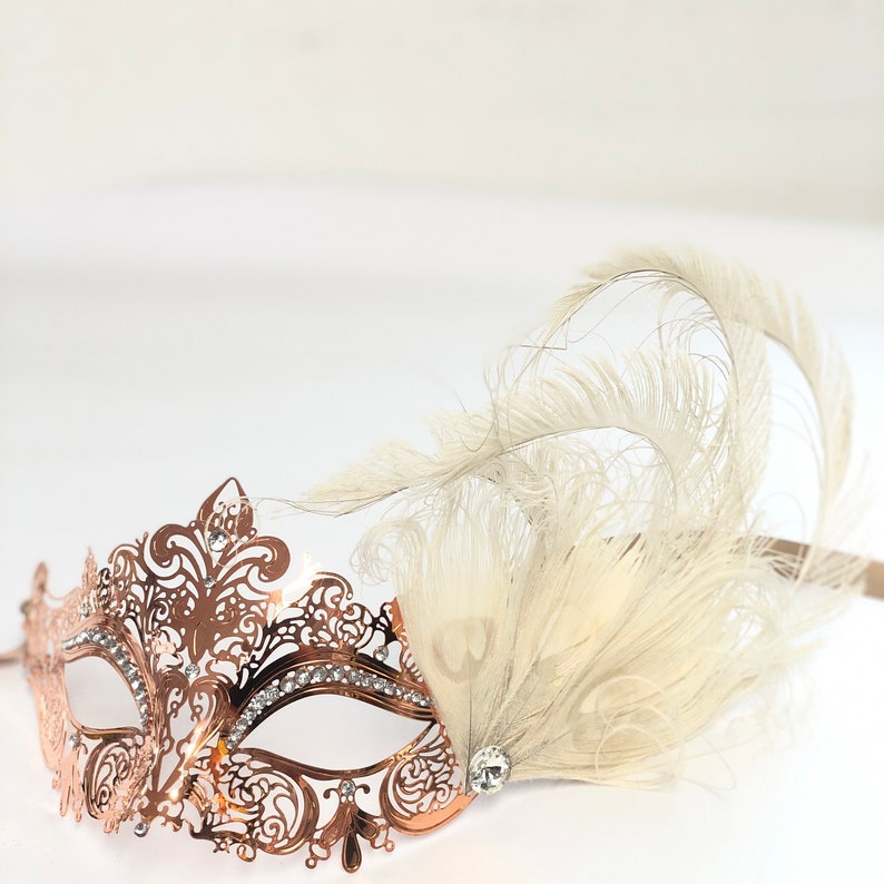 Rose Gold Masquerade Mask Feathers Masquerade Mask for Women | Etsy