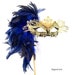 Blue Feather Mask on Stick Masquerade Mask Women Prom Wedding Birthday ...